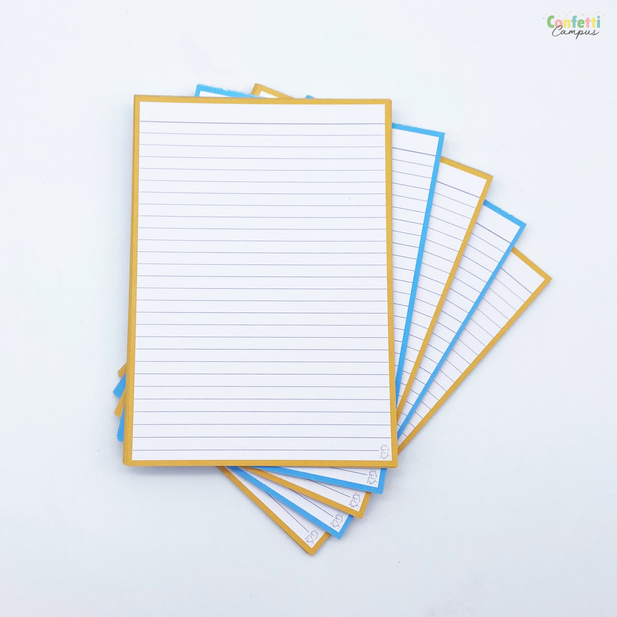 Flashcards Leitner Bristol A5 lignées bicolores Bleu & Jaune