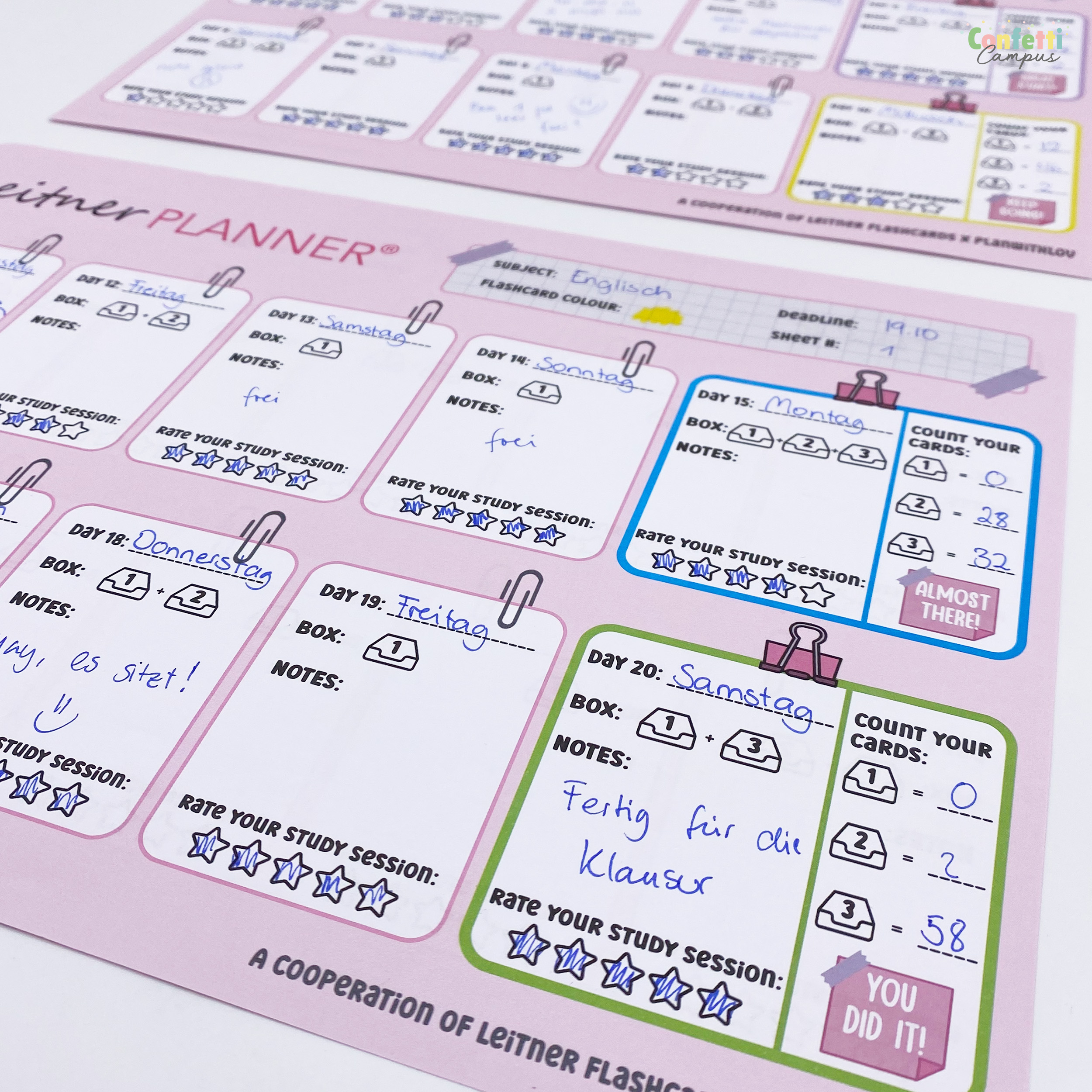 Leitner planner® A4 Planning de révisions méthode Leitner