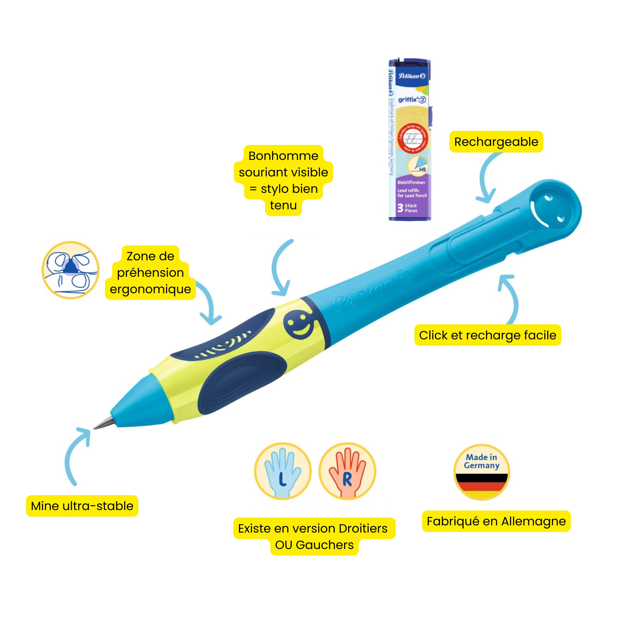 PELIKAN GRIFFIX - Lot de 6 mines graphite de rechange HB 2mm pour porte ...